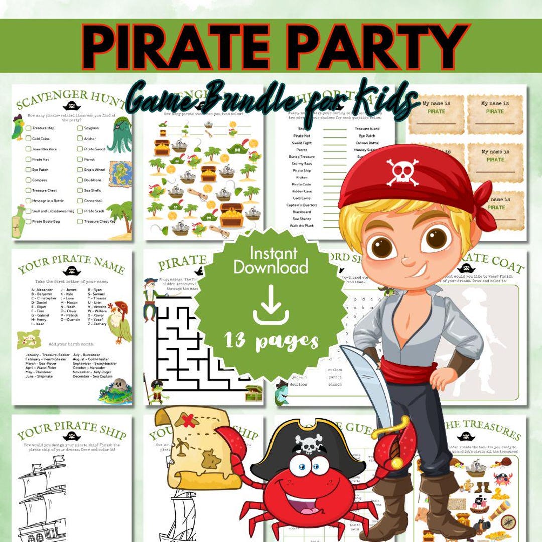 Pirate Birthday Games for Kids Printable Party Activities Pirate Party ...