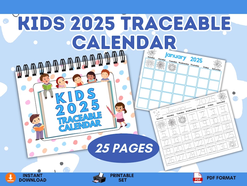 2025 Kids Traceable Calendar: Preschool Learning Activities (PDF) - Etsy