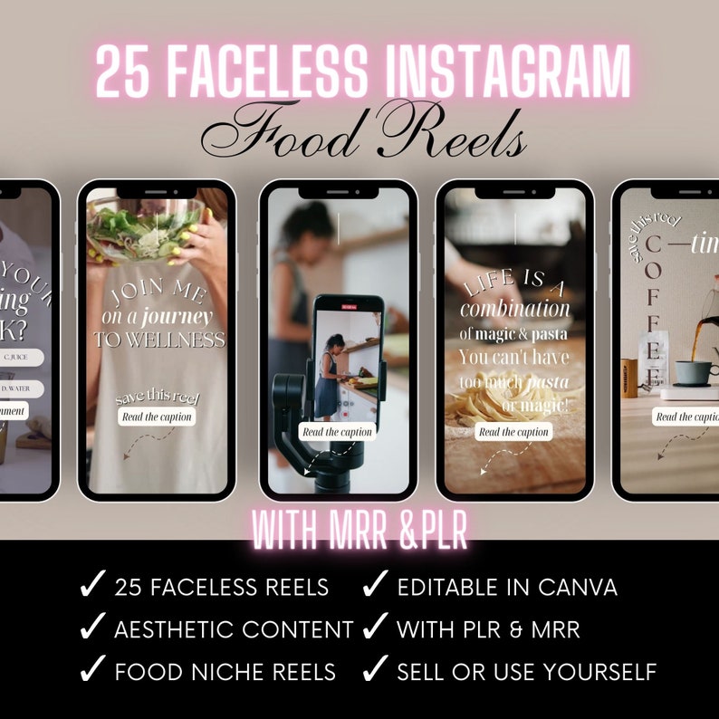 Food Reel Template PLR Templates Faceless Instagram Aesthetic Faceless ...
