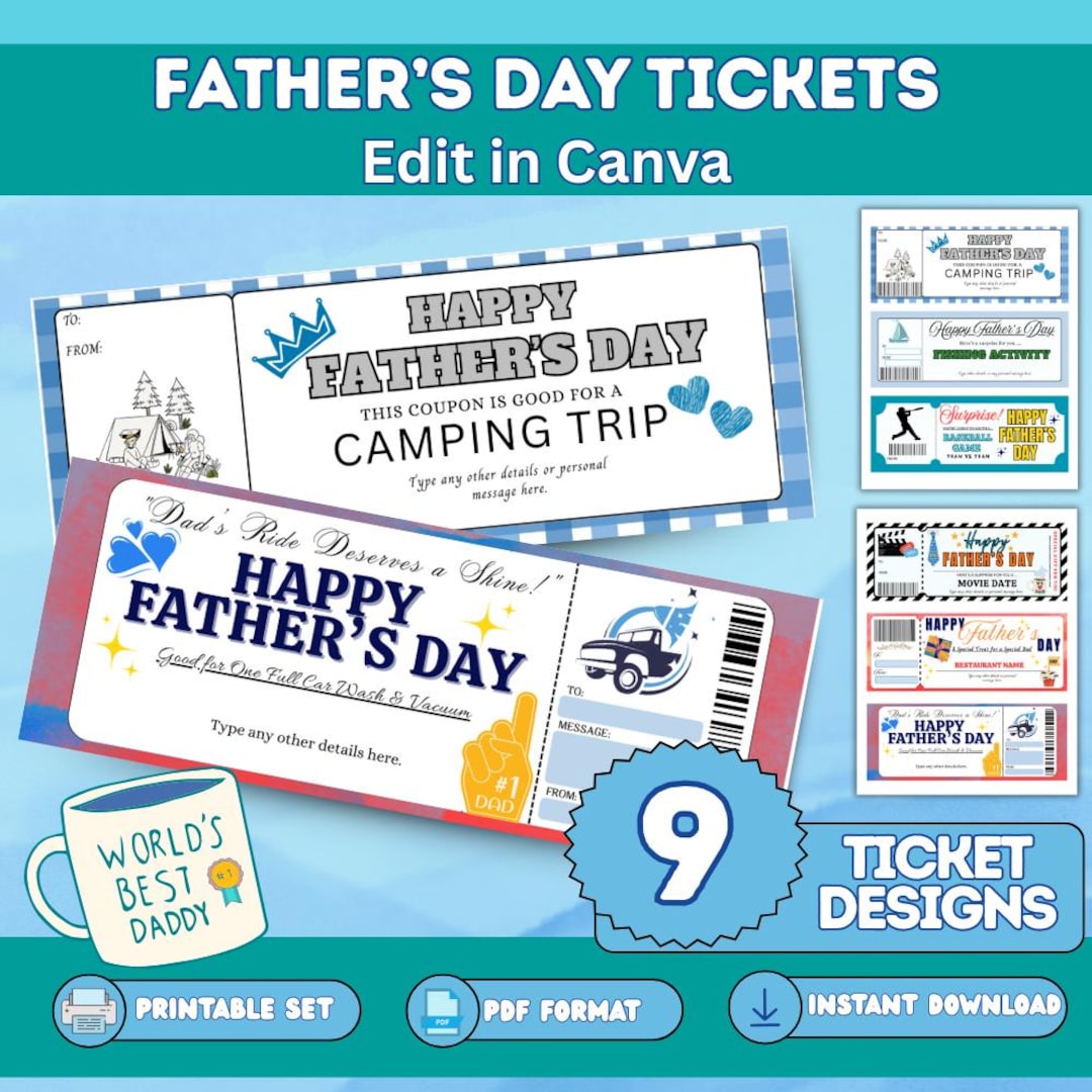 Fathers Day Tickets Editable Printable Coupon Book for Dad Gift From ...