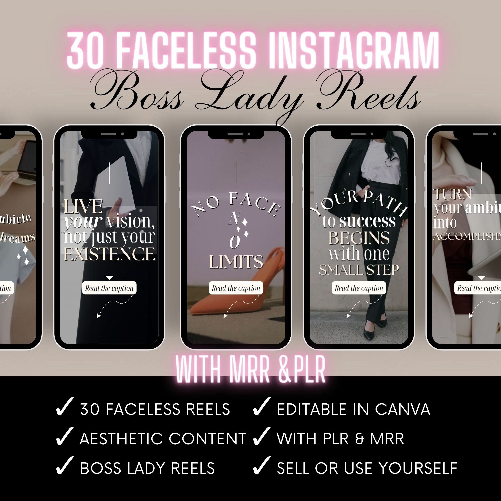Boss Lady Faceless Reels Templates Instagram Reels Dark Aesthetic PLR ...