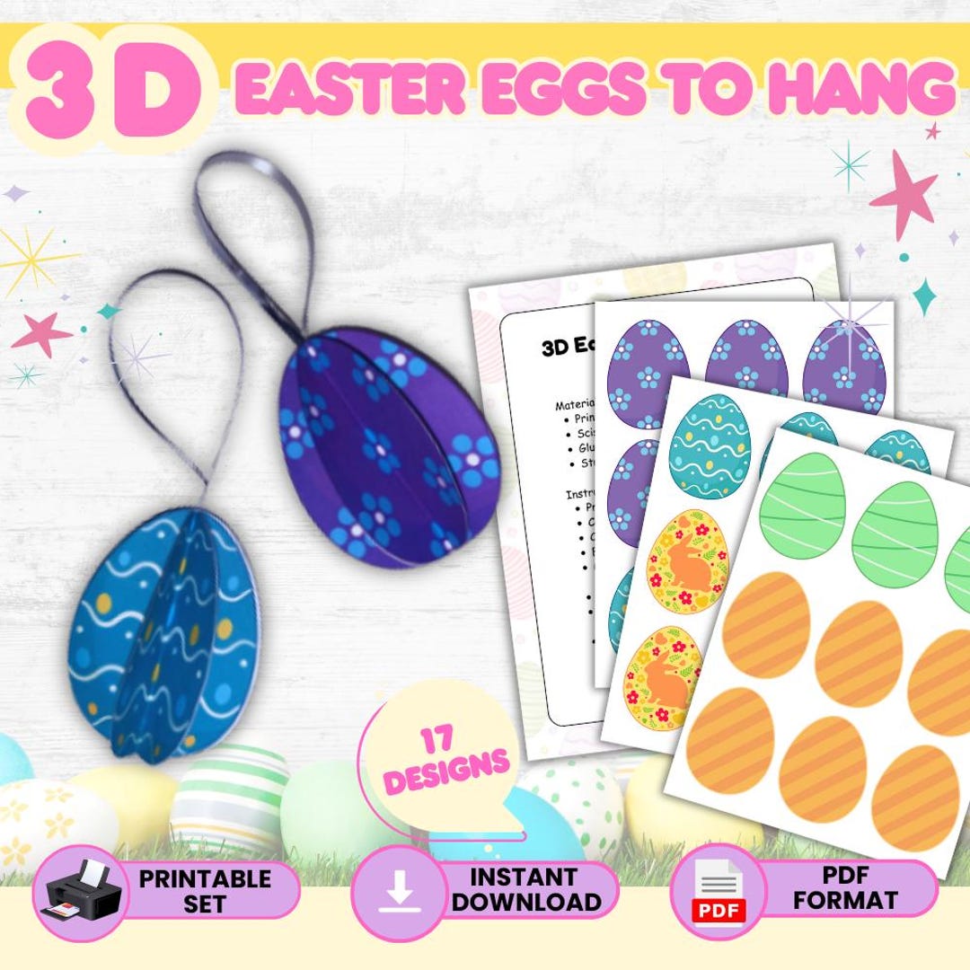 3d Easter Eggs Easter Egg Craft Printable Easter Eggs, 3d Egg Template, Easter Hanging Decor ...