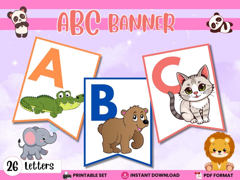 ABC Banner Printable A to Z Alphabet Wall Decor ABC Letters Pdf ABC ...