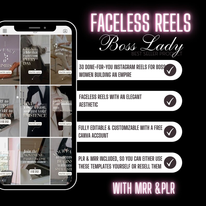 Boss Lady Faceless Reels Templates Instagram Reels Dark Aesthetic PLR ...
