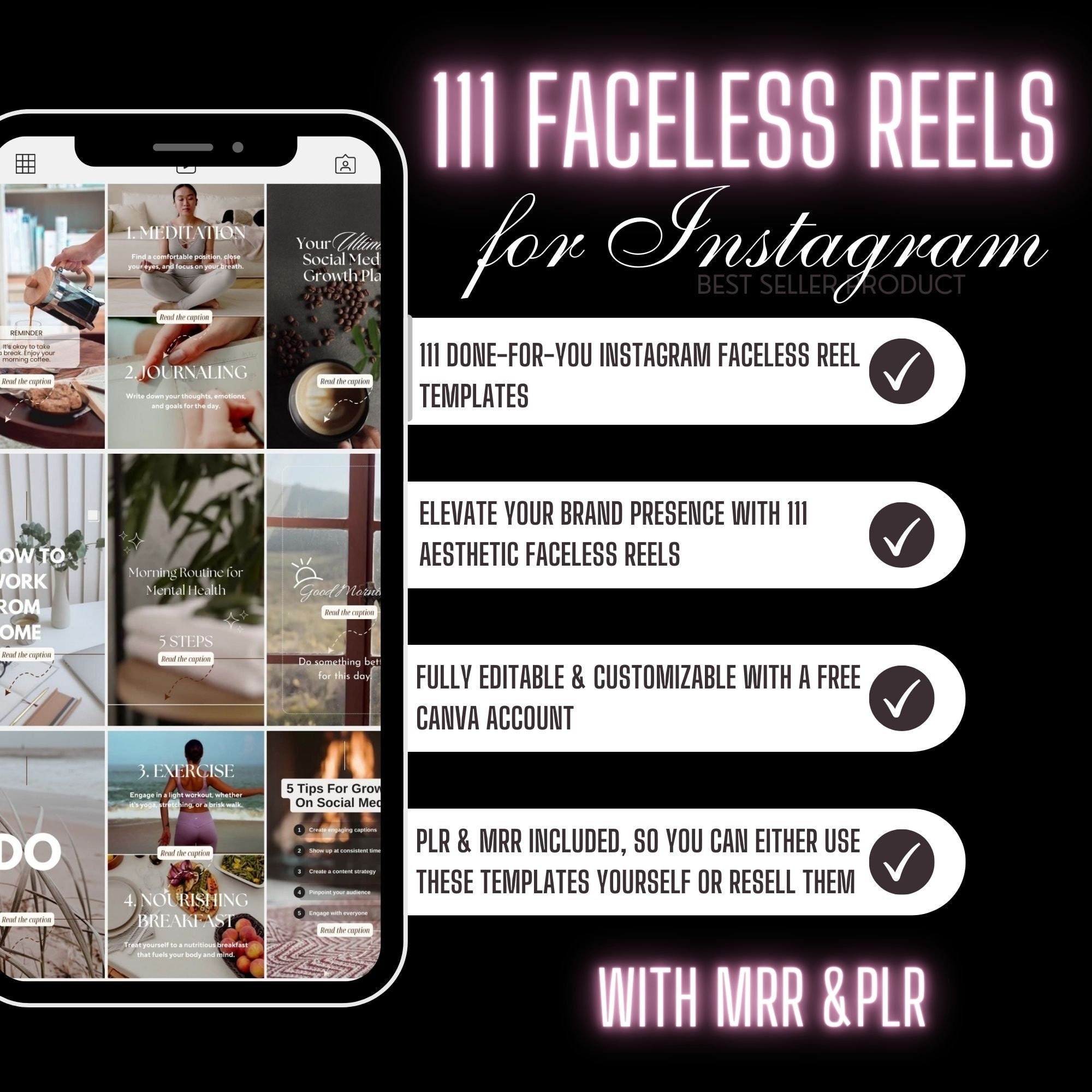 Faceless Reels Instagram Reels Aesthetic PLR Templates Faceless ...