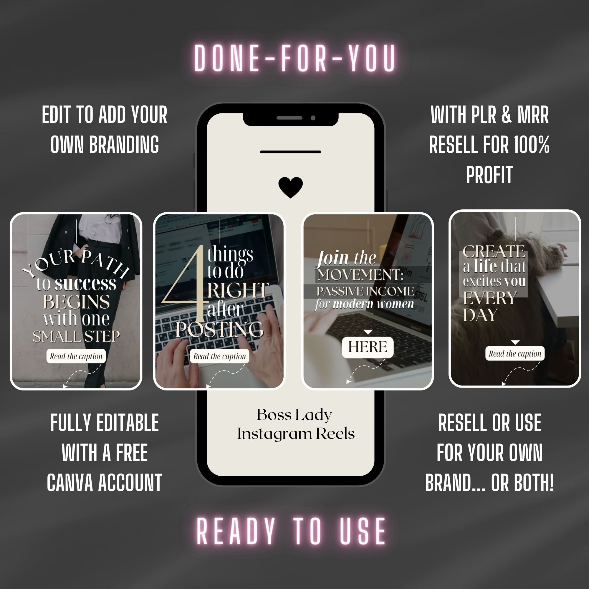 Boss Lady Faceless Reels Templates Instagram Reels Dark Aesthetic PLR ...