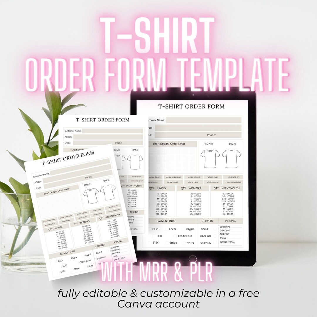 Tshirt Order Form Template Editable T Shirt Order Form Shirt Order Form ...