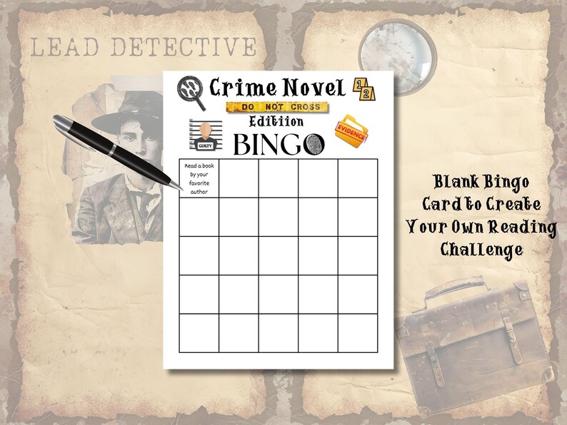 Book Bingo Crime and Mystery Edition, Reading Challenge Game, Book Club ...