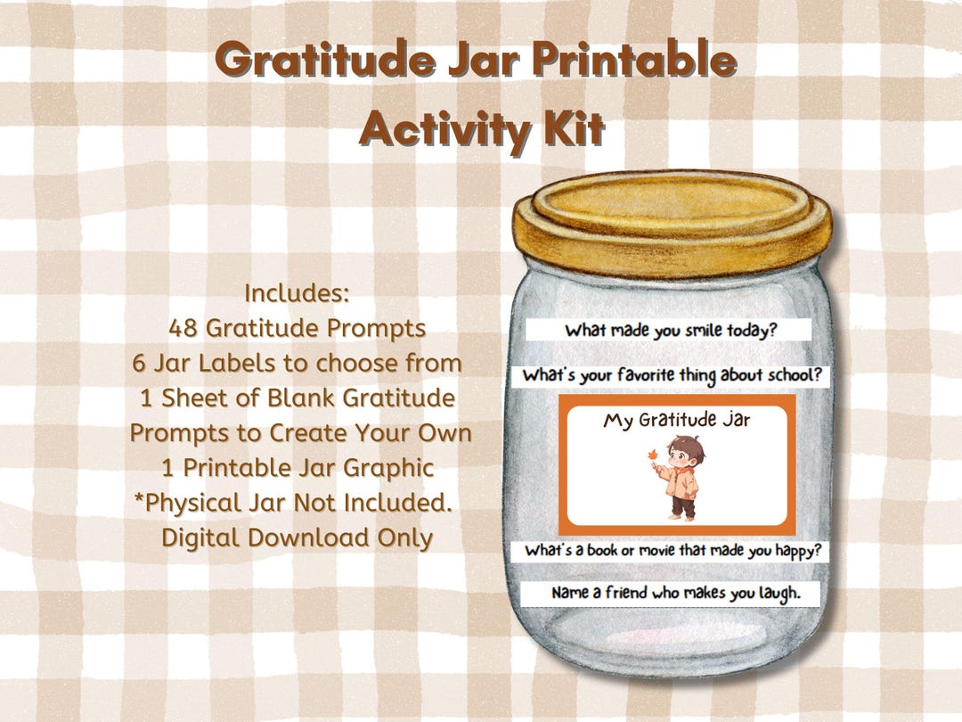 Printable Gratitude Jar Kit, Thanksgiving Kids Activity, Thankful for ...