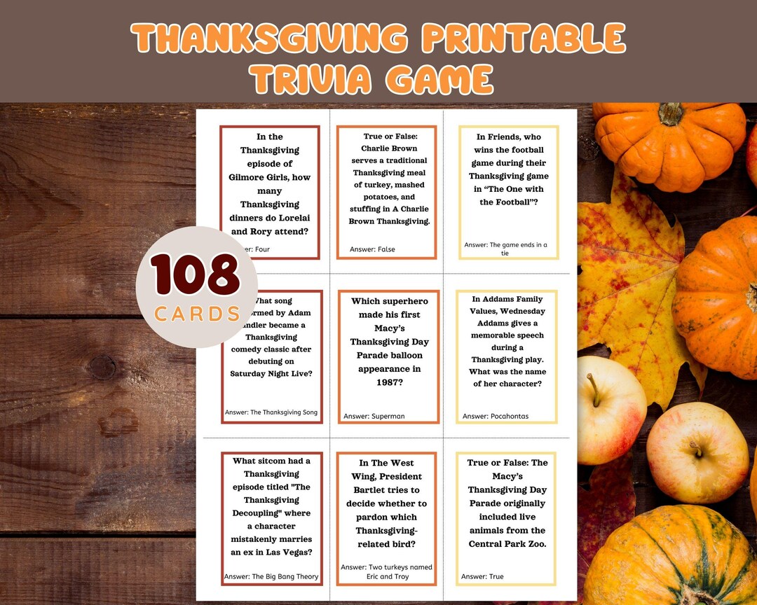 Thanksgiving Trivia Game, Thanksgiving Dinner Games, Family Games ...