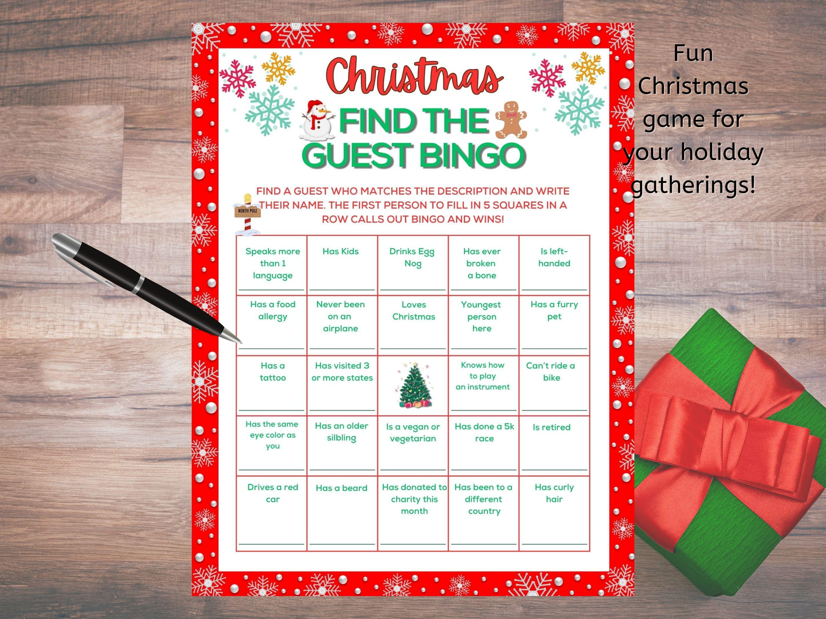 Find the Guest Christmas Bingo Game, Printable Holiday Game, Family ...
