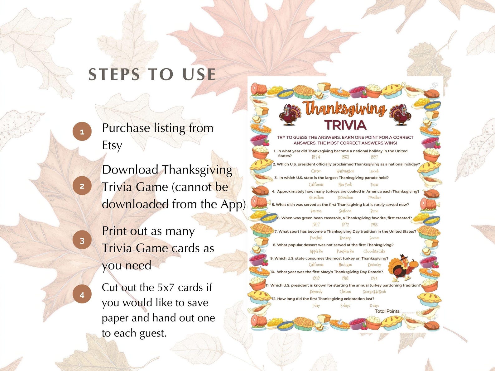 Thanksgiving Trivia Game, Turkey Day Trivia, Family Fall Games, Dinner ...
