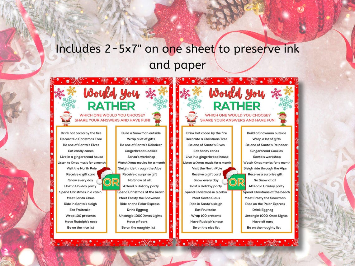 Would You Rather Christmas Game, Printable Holiday Game, Family Party ...