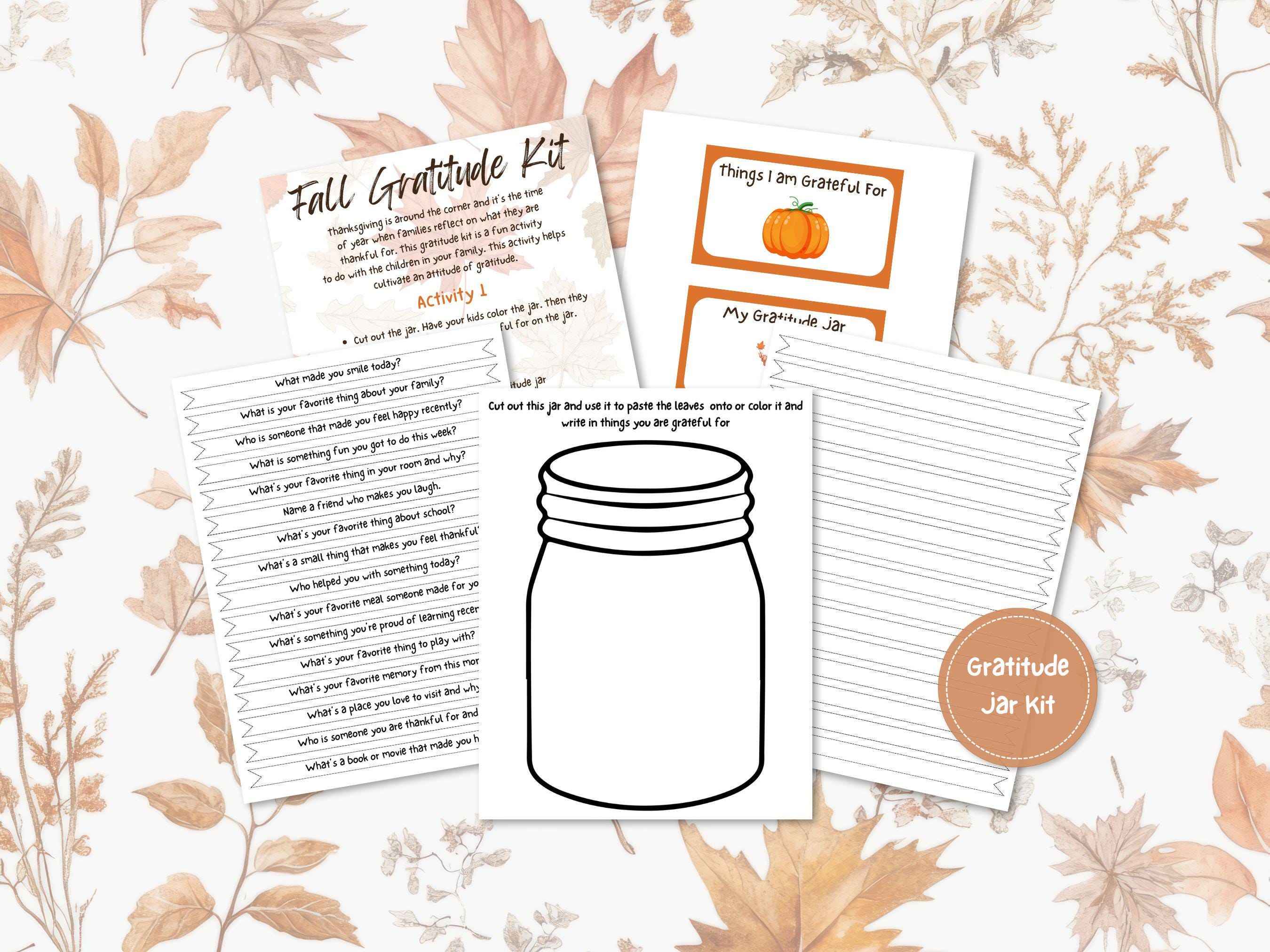 Printable Gratitude Jar Kit, Thanksgiving Kids Activity, Thankful for ...