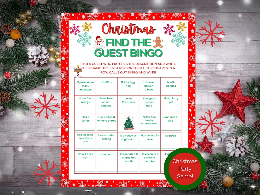Find the Guest Christmas Bingo Game, Printable Holiday Game, Family ...