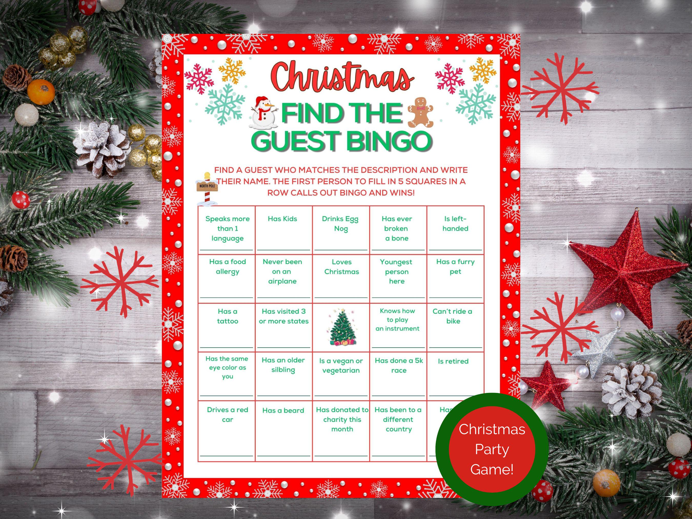 Find the Guest Christmas Bingo Game, Printable Holiday Game, Family ...