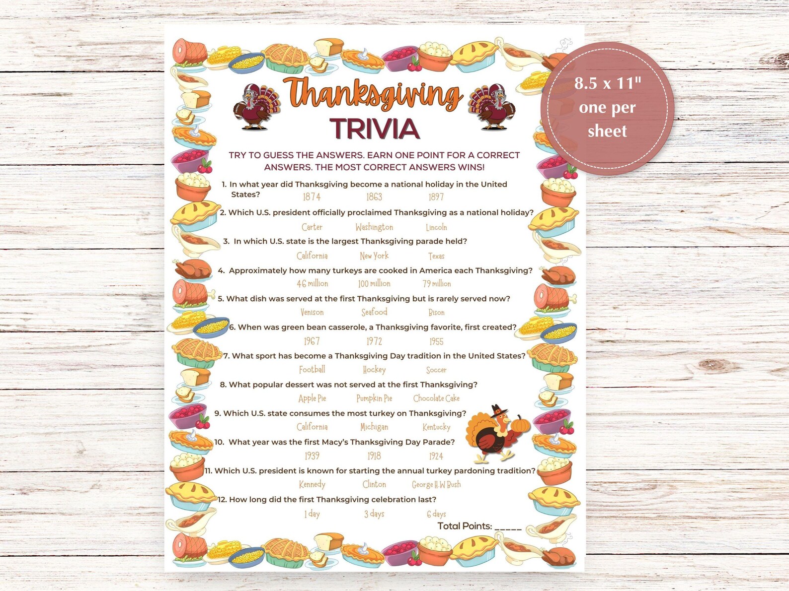 Thanksgiving Trivia Game, Turkey Day Trivia, Family Fall Games, Dinner ...