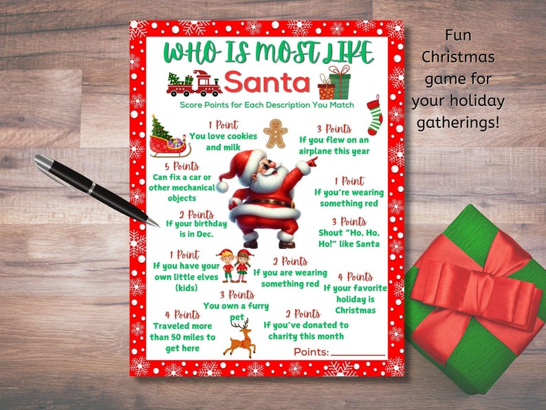 Who is Most Like Santa Christmas Game, Printable Holiday Game, Family ...