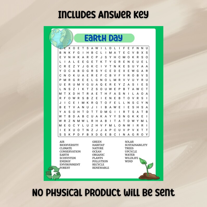 Earth Day Word Search Game Printable Earth Day Party Game Save the ...