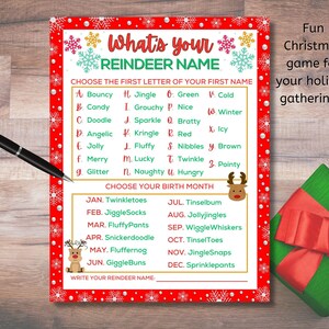 What's Your Reindeer Name Christmas Game, Printable Holiday Game ...