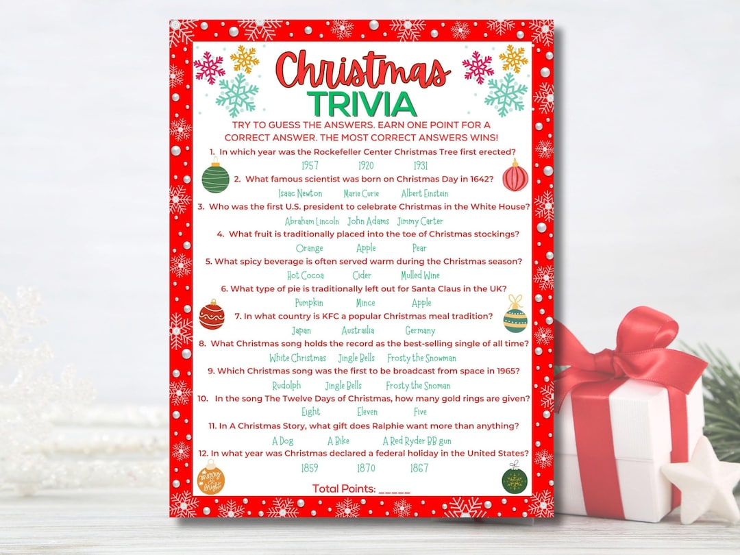 Christmas Trivia Game, Printable Holiday Trivia, Family Party Games ...