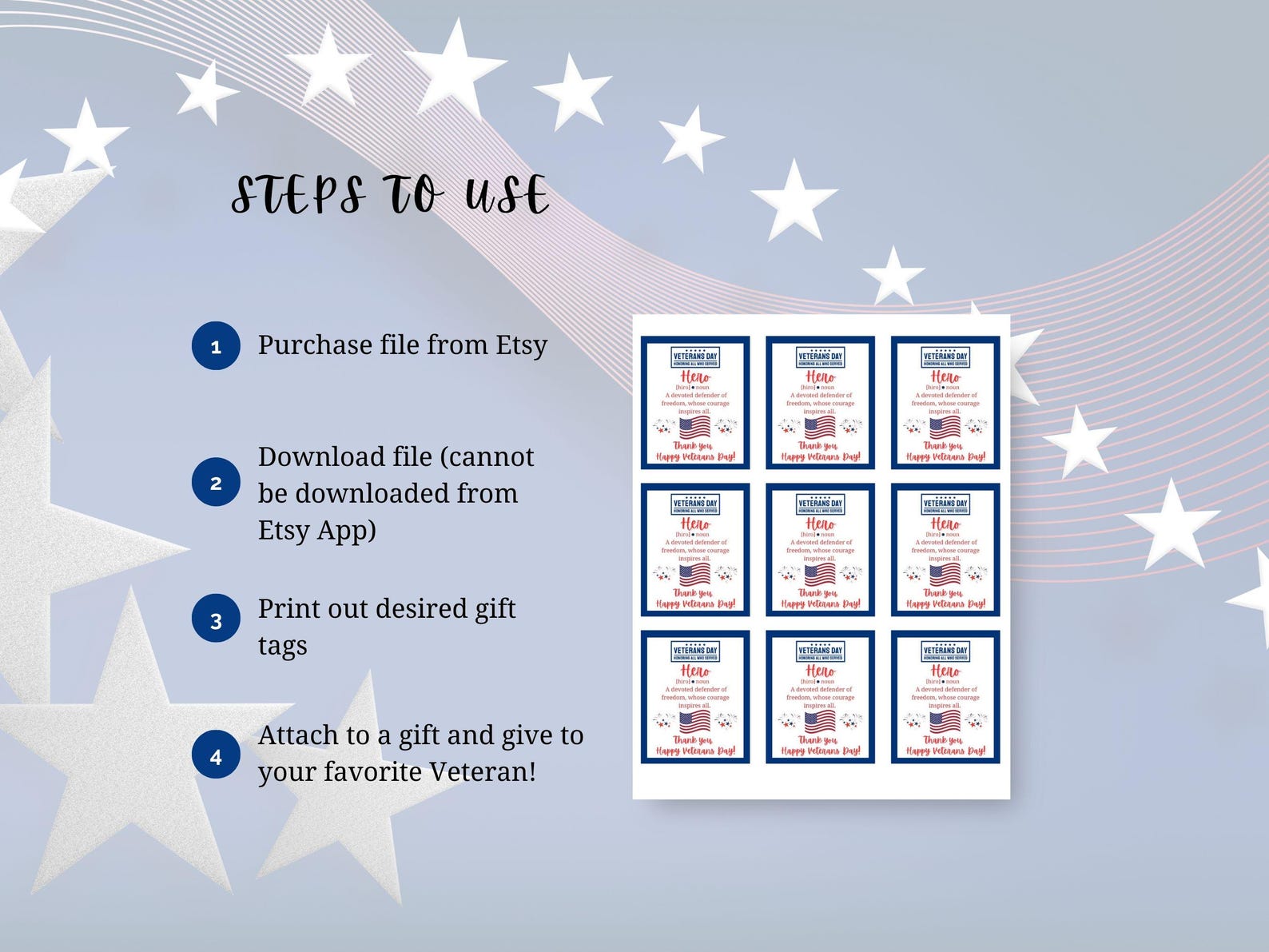 Veterans Day Printable Gift Tags, Military Appreciation Tag, Goodie Bag ...