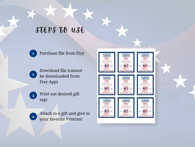 Veterans Day Printable Gift Tags, Military Appreciation Tag, Goodie Bag ...