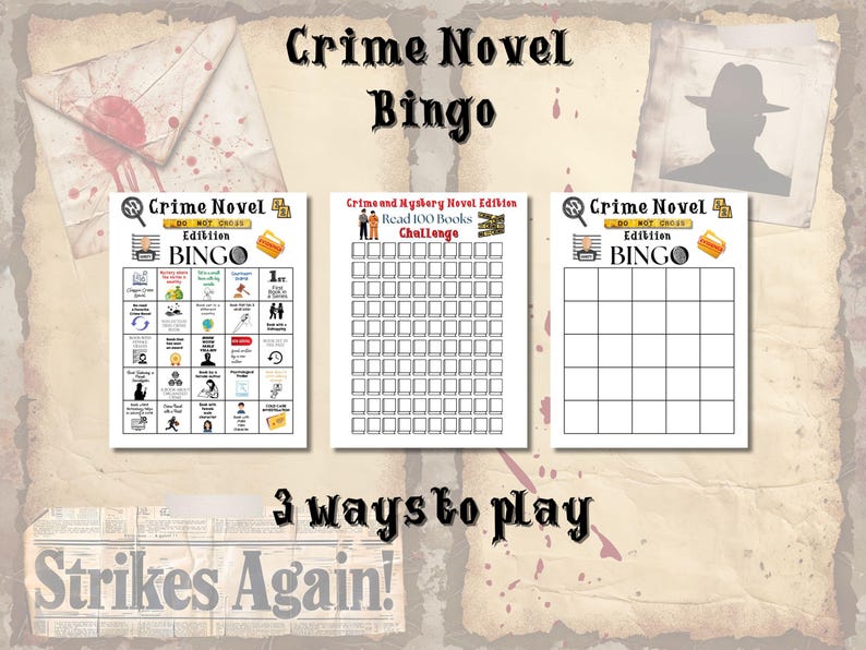 Book Bingo Crime and Mystery Edition, Reading Challenge Game, Book Club ...