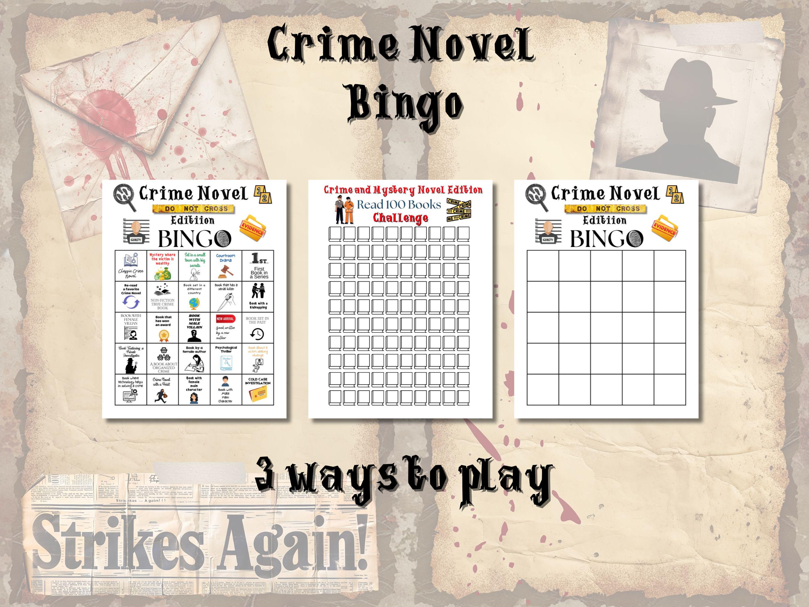 Book Bingo Crime and Mystery Edition, Reading Challenge Game, Book Club ...