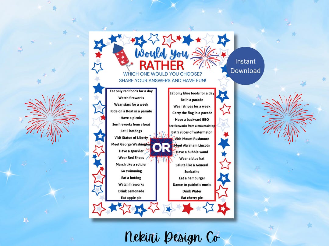 Fourth of July Would You Rather, Office Party Game, Patriotic ...
