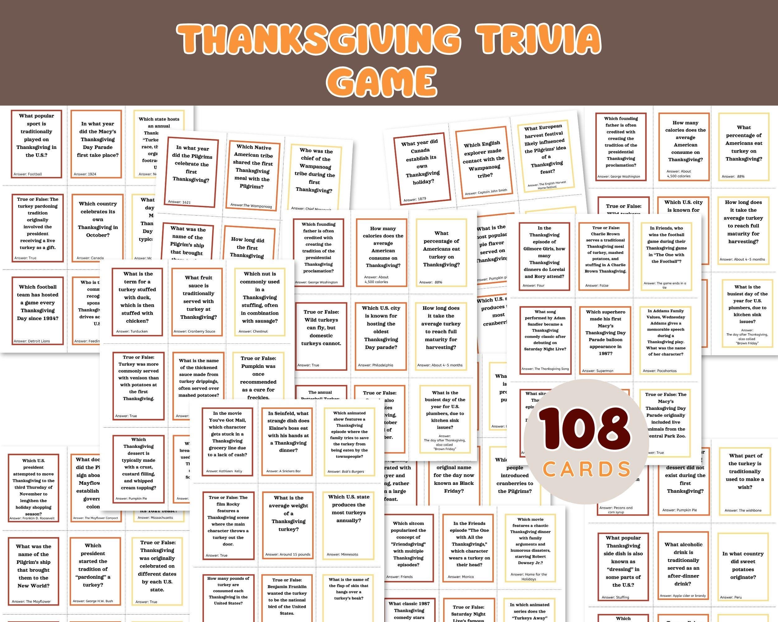 Thanksgiving Trivia Game, Thanksgiving Dinner Games, Family Games ...