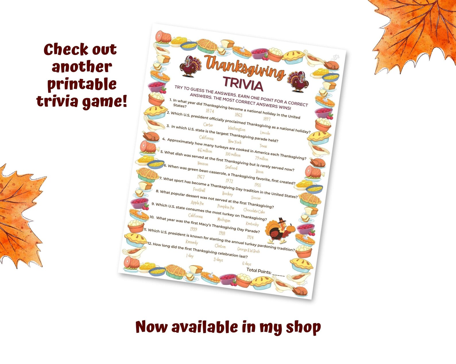 Thanksgiving Trivia Game, Thanksgiving Dinner Games, Family Games ...