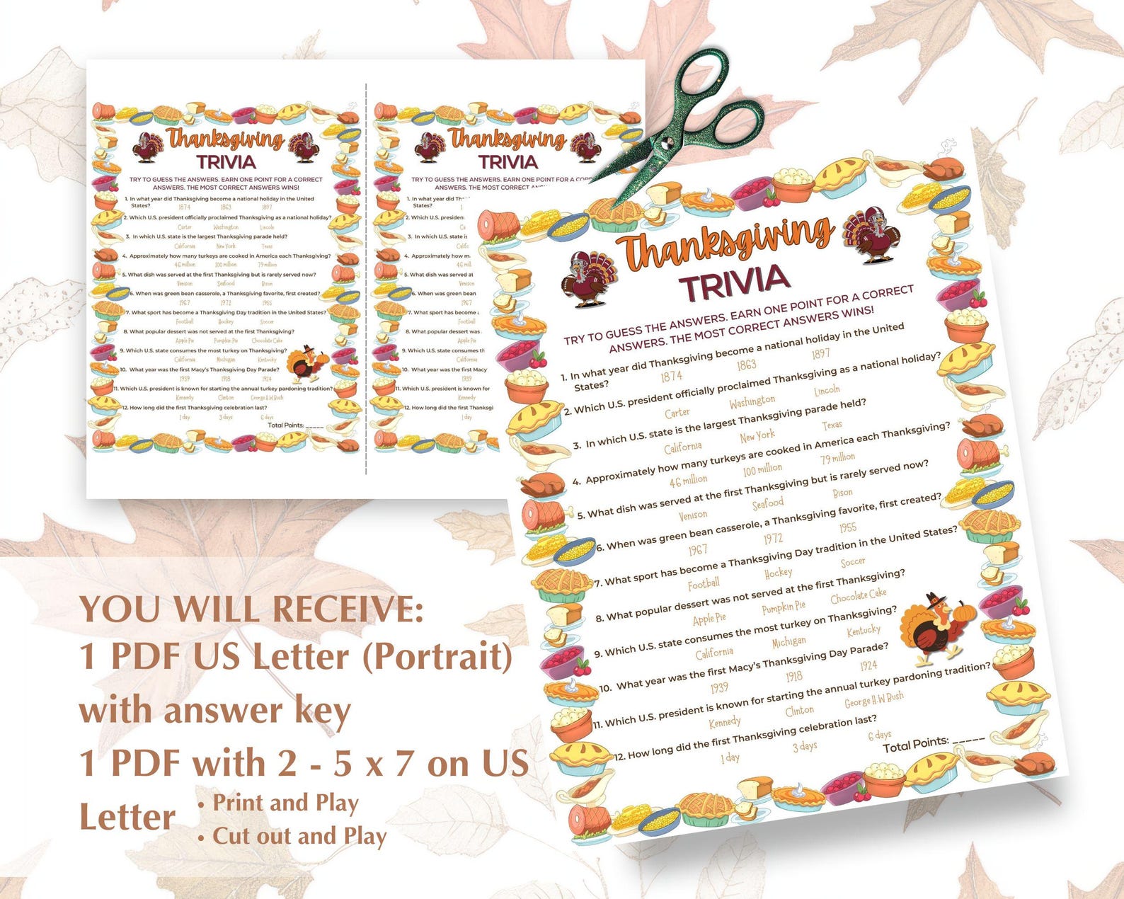 Thanksgiving Trivia Game, Turkey Day Trivia, Family Fall Games, Dinner ...