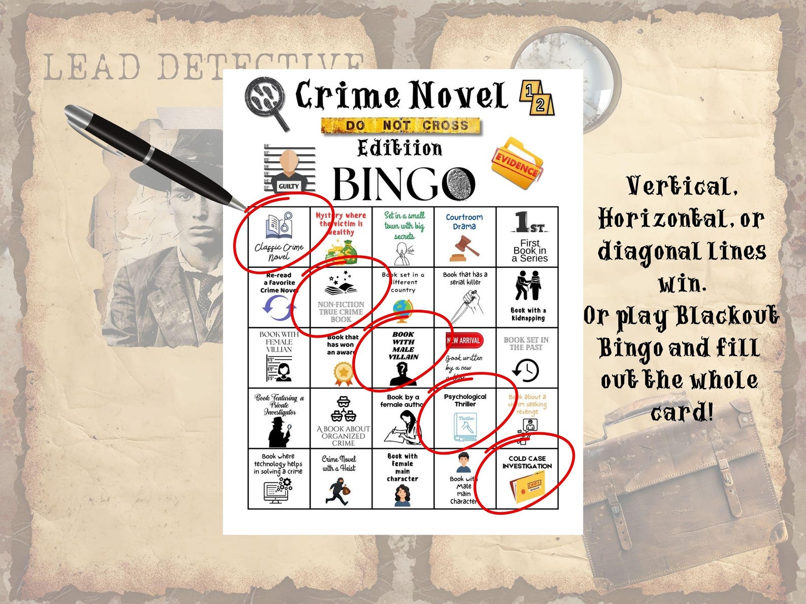 Book Bingo Crime and Mystery Edition, Reading Challenge Game, Book Club ...