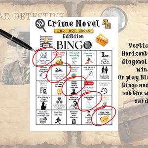 Book Bingo Crime and Mystery Edition, Reading Challenge Game, Book Club ...
