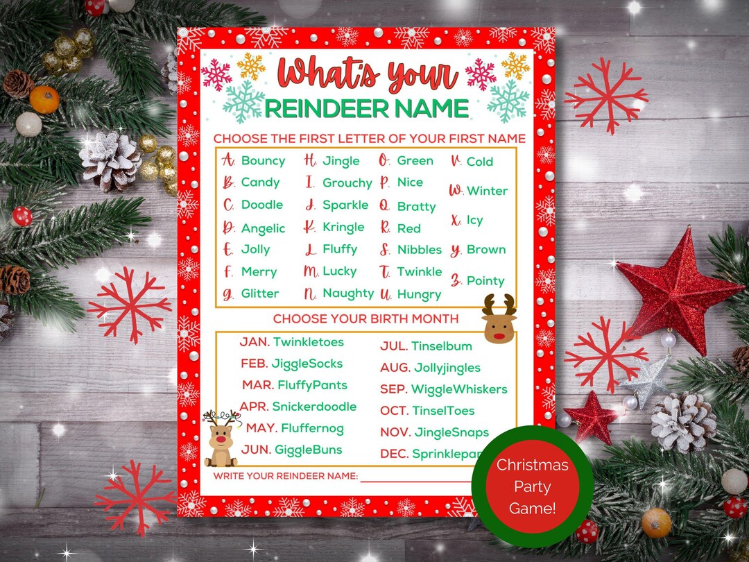 What's Your Reindeer Name Christmas Game, Printable Holiday Game ...