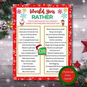 Would You Rather Christmas Game, Printable Holiday Game, Family Party ...