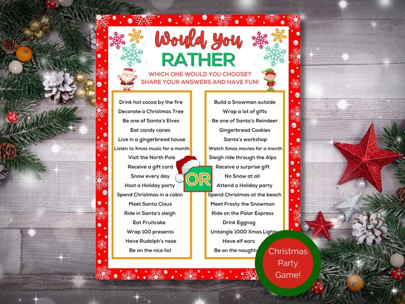 Would You Rather Christmas Game, Printable Holiday Game, Family Party ...