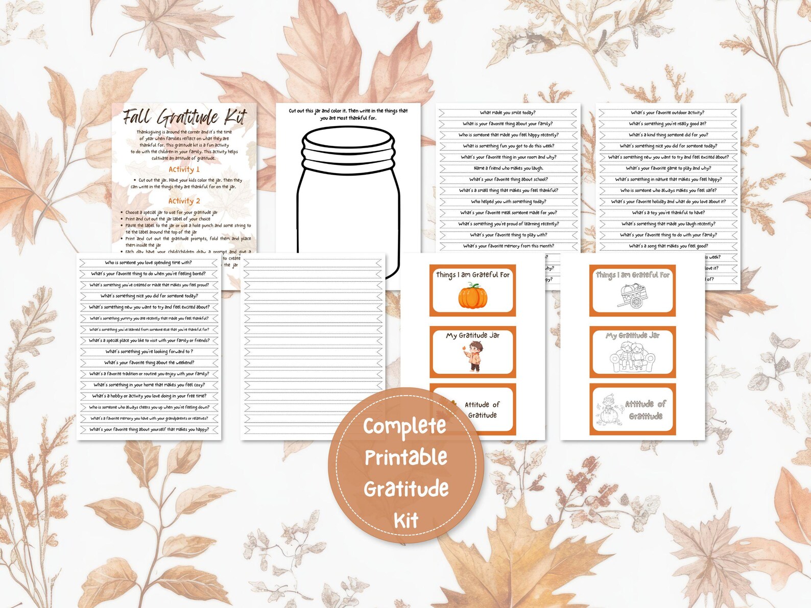Printable Gratitude Jar Kit, Thanksgiving Kids Activity, Thankful for ...