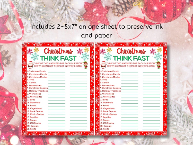 Christmas Game Think Fast, Printable Holiday Game, Family Party Games ...