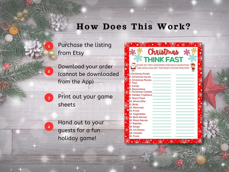 Christmas Game Think Fast, Printable Holiday Game, Family Party Games ...