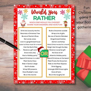 Would You Rather Christmas Game, Printable Holiday Game, Family Party ...