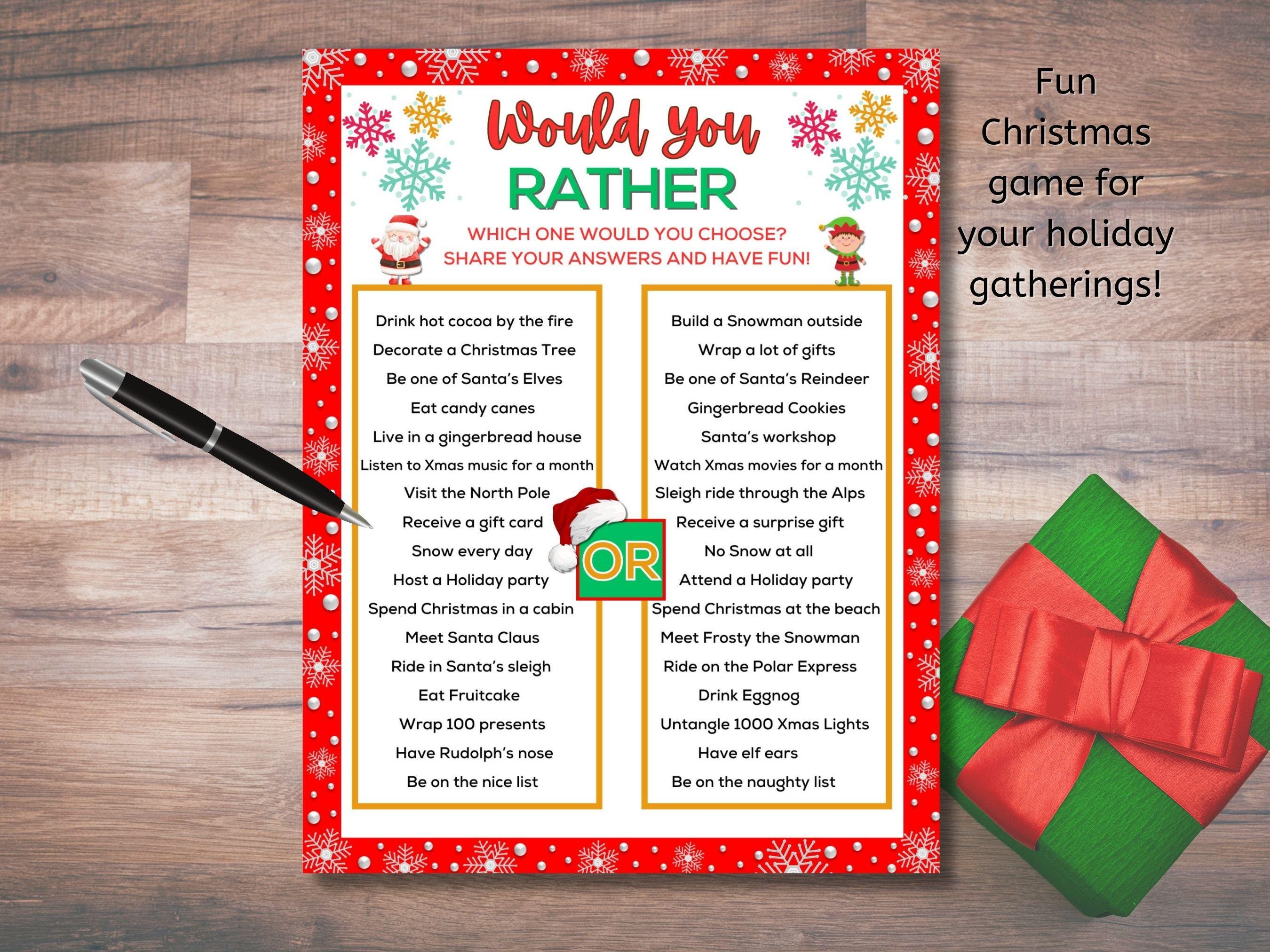 Would You Rather Christmas Game, Printable Holiday Game, Family Party ...