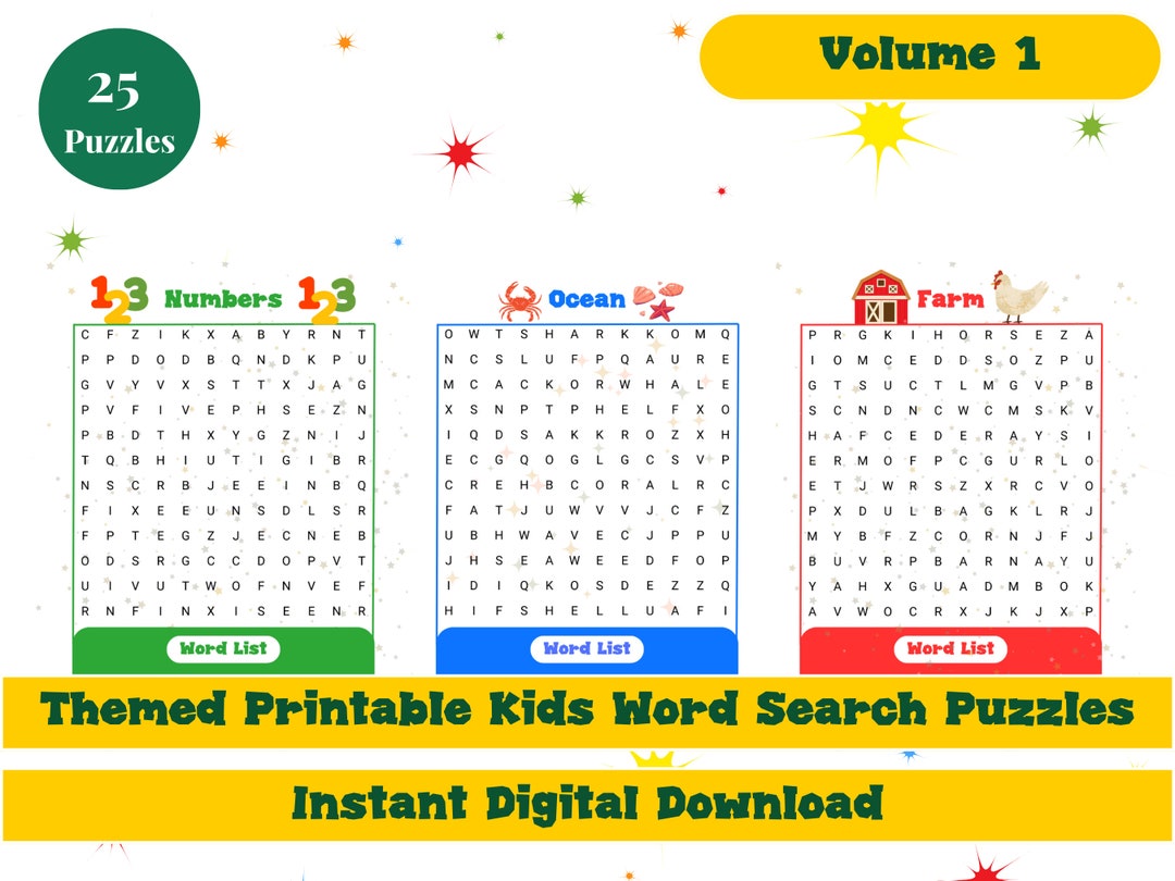 Printable Kids Word Search 25 Themed Puzzles Ages 5-7 - Etsy