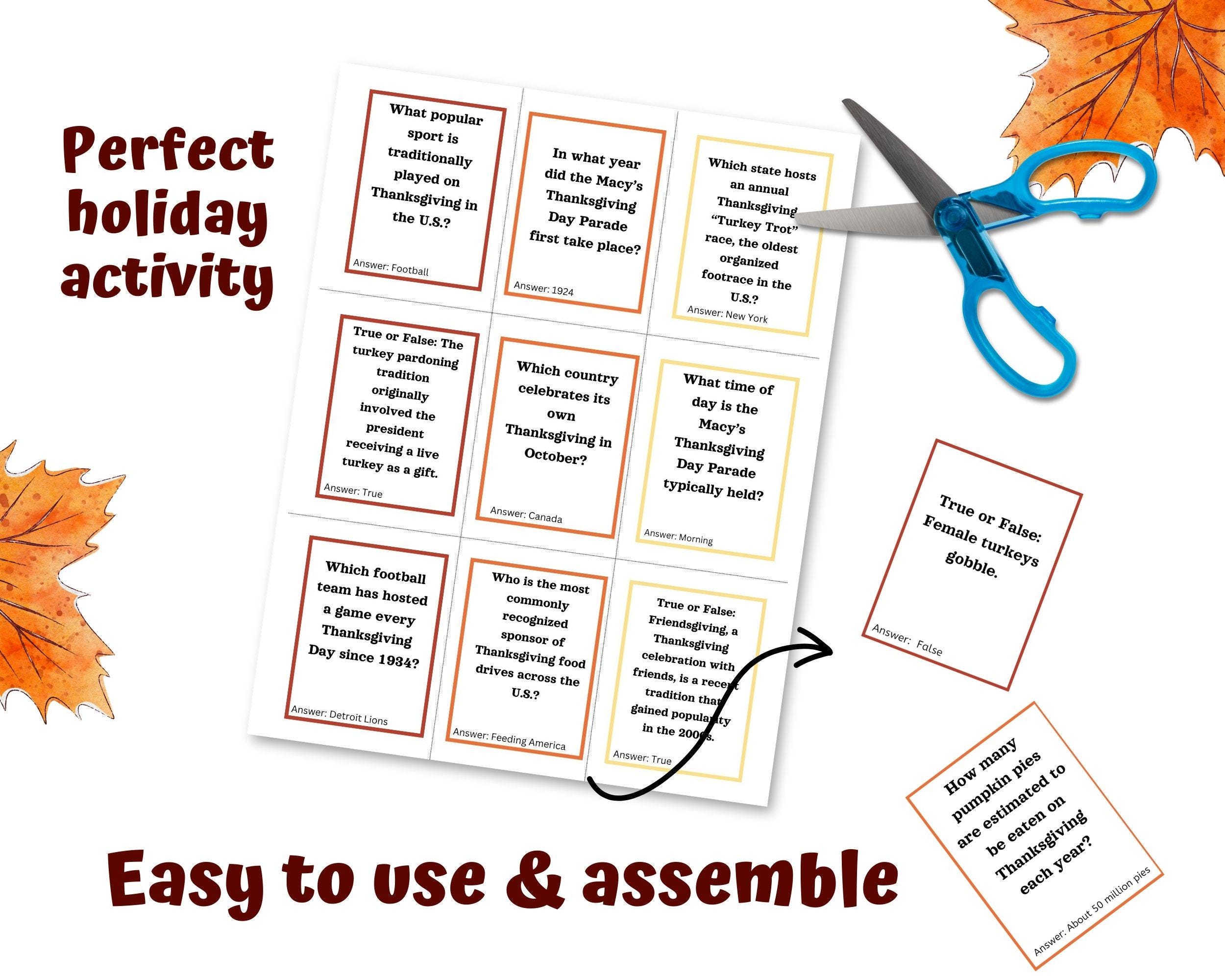 Thanksgiving Trivia Game, Thanksgiving Dinner Games, Family Games ...