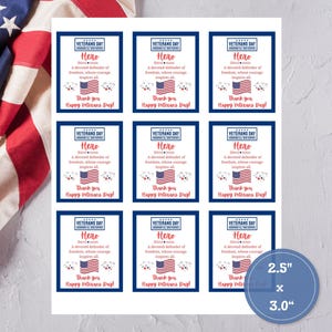Veterans Day Printable Gift Tags, Military Appreciation Tag, Goodie Bag ...