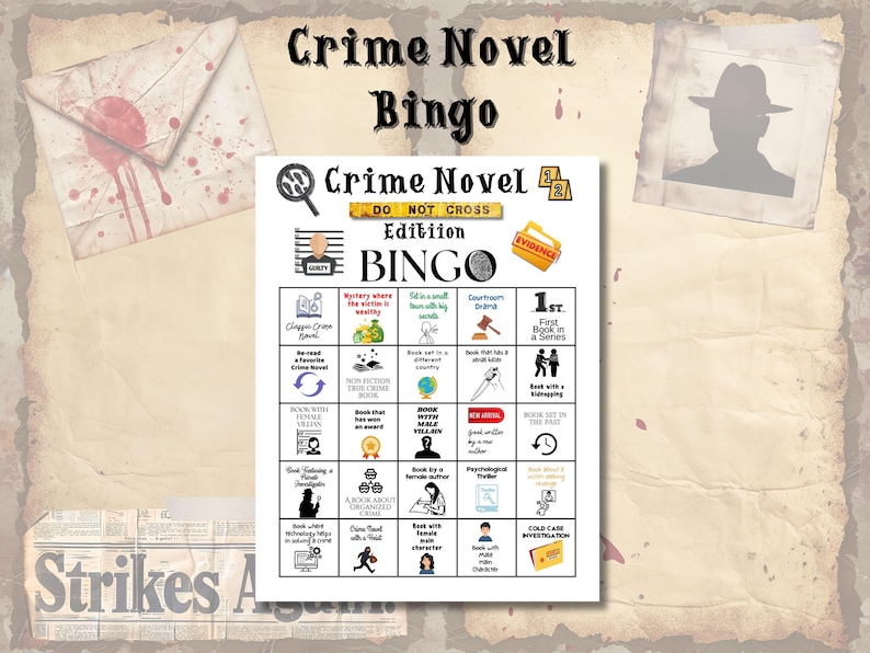 Book Bingo Crime and Mystery Edition, Reading Challenge Game, Book Club ...