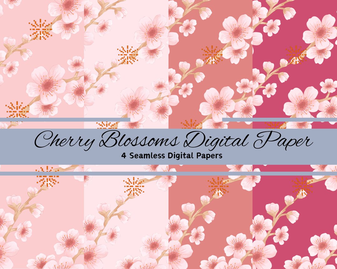 Cherry Blossoms Digital Paper | Digital Paper Pack | Set of 4 Seamless ...