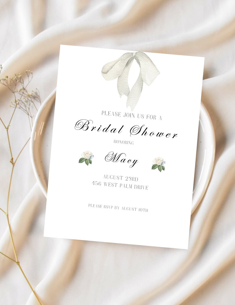 Print From Home Classic Bridal Shower Invitation Template Personalized ...