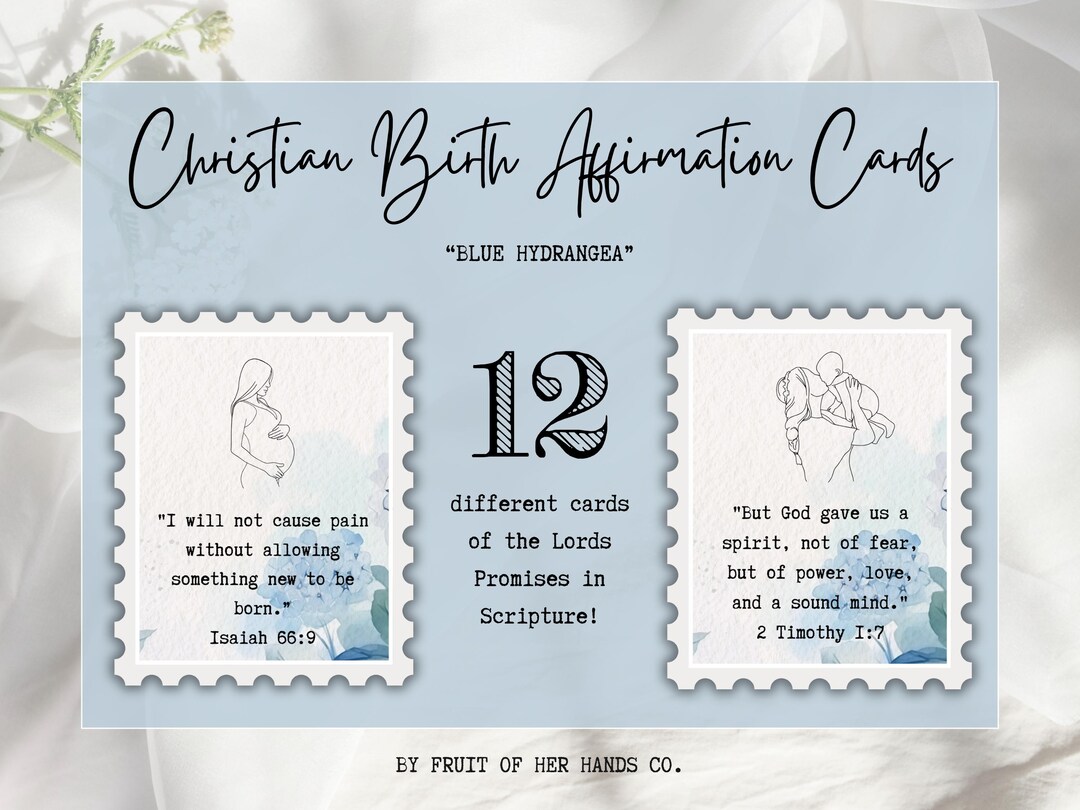 12 Printable Birth Affirmation Card in "blue Hydrangea" | Scripture ...